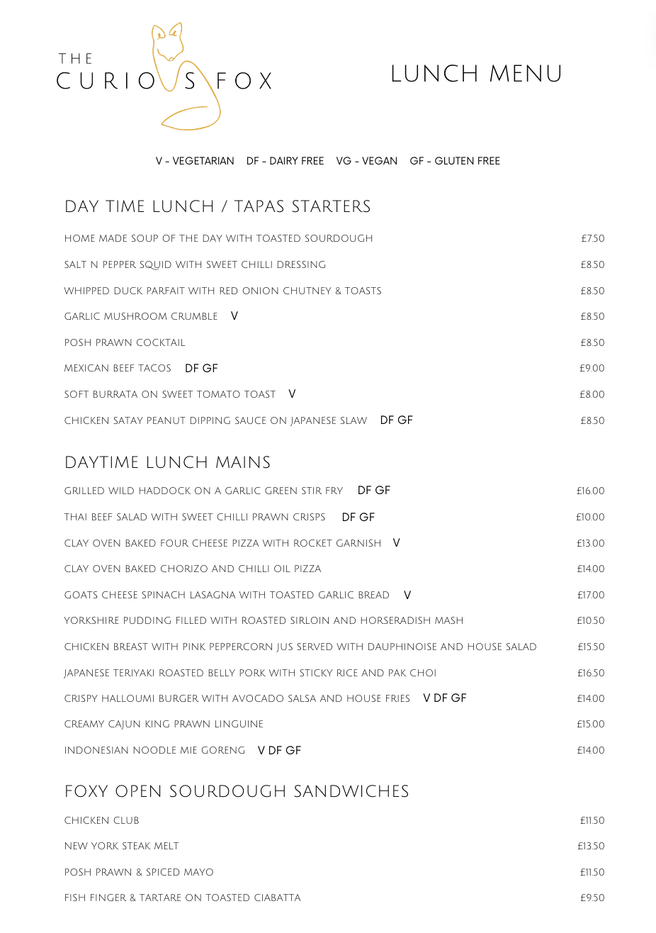 Our Menu | The Curious Fox Skipton